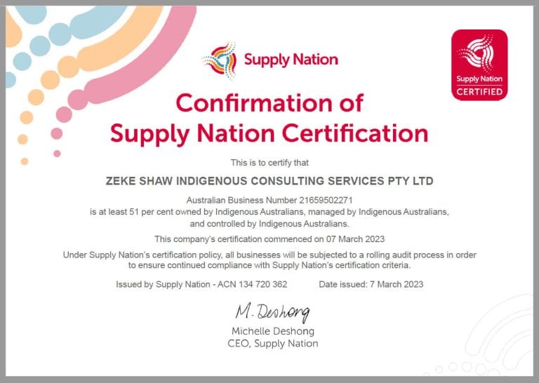 Supply Nation Certified | Zeke Shaw Indigenous Consultancy